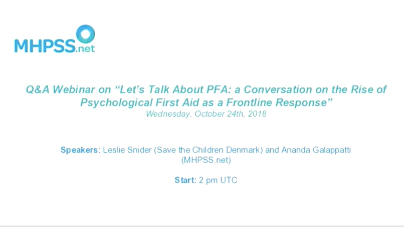 Let’s Talk About PFA - The MHPSS Collaborative